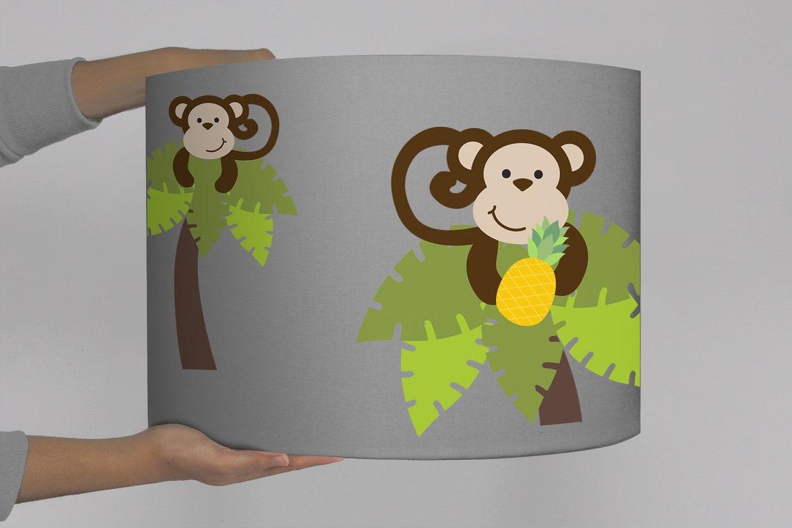 Lampshade nursery monkey palm trees jungle gray | Etsy