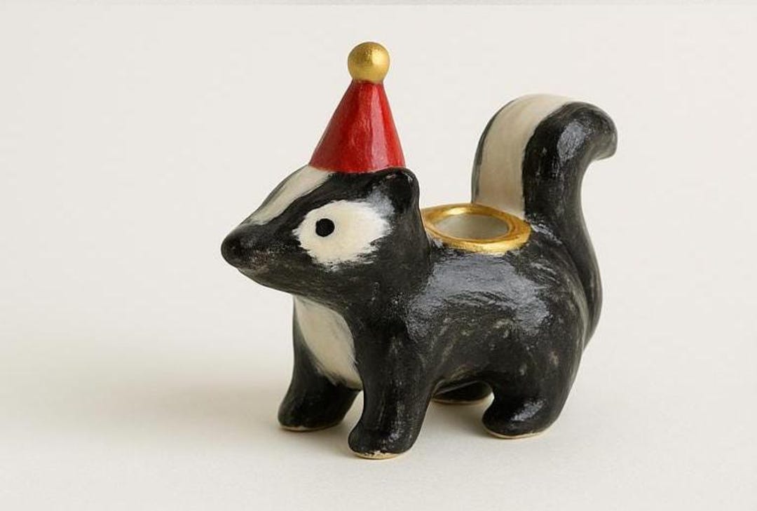 Candle Holder Skunk Birthday, Hand-painted Figure, Animal Candle Holder ...