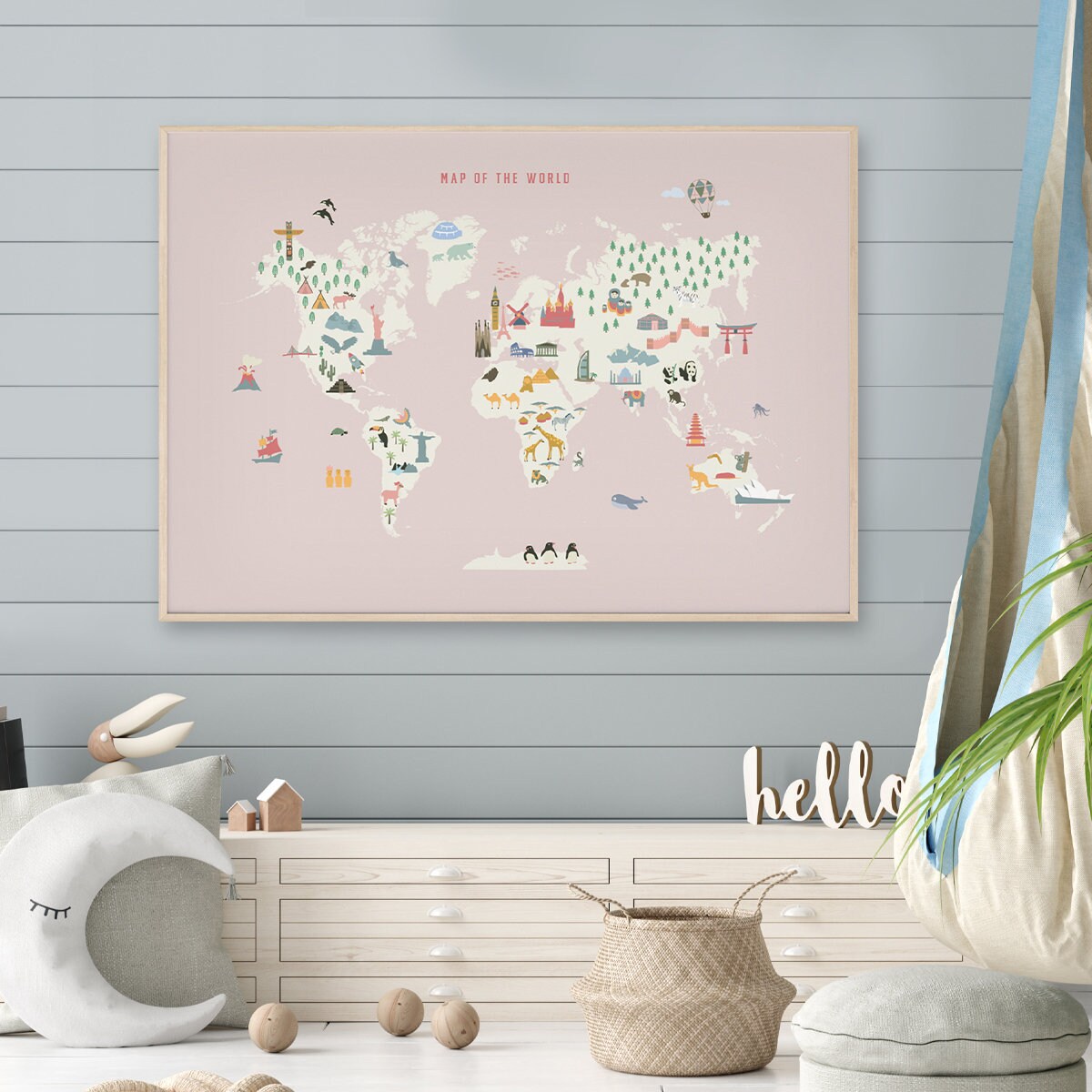 Kids Map of the World PRINTABLE, Pink Illustrated Animal World Map ...