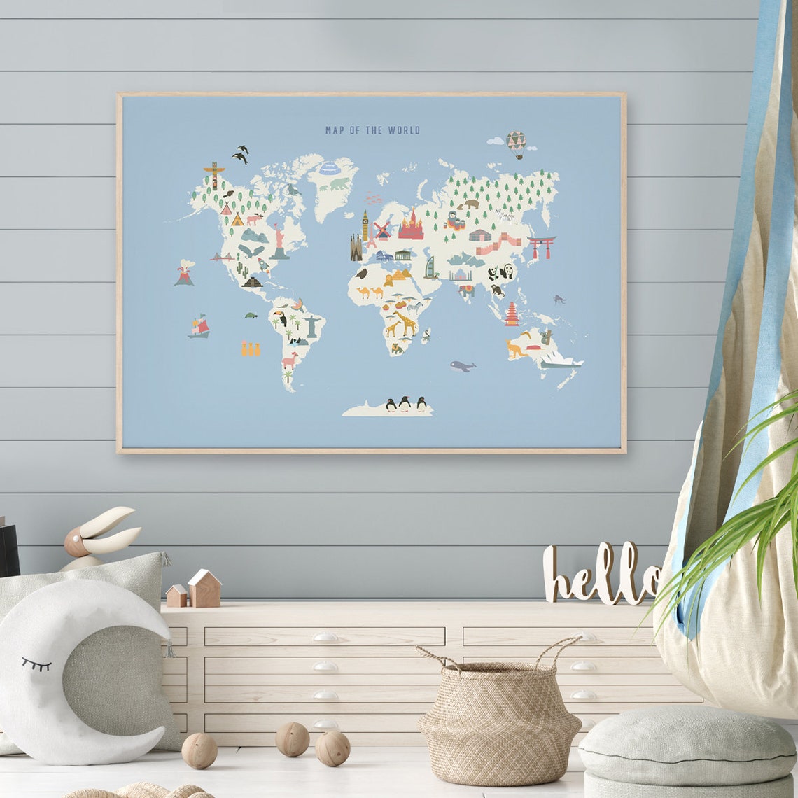 World Map Kids Room PRINTABLE Kids Map of the World Blue - Etsy