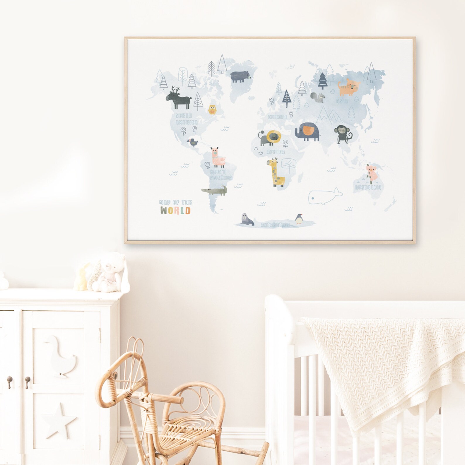 Nursery Animal World Map - PRINTABLE, Illustrated World Map, Playroom ...