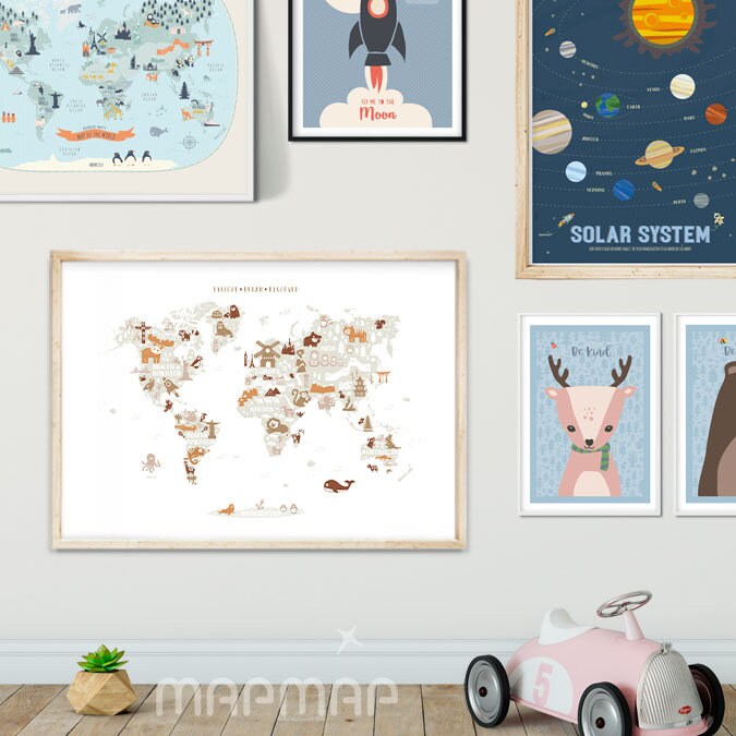 Boho World Map Print – Illustrated Nursery Wall Art (digital Download ...