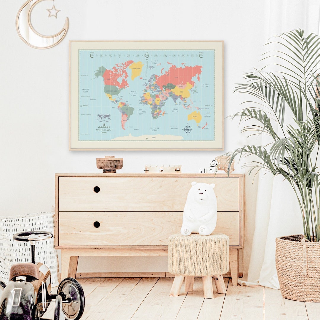 World Map - PRINTABLE, Kids Room World Map, Large Educational Wall Map ...