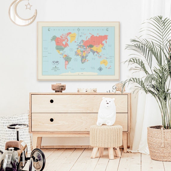 World Map PRINTABLE Kids Room World Map Large Educational - Etsy Australia