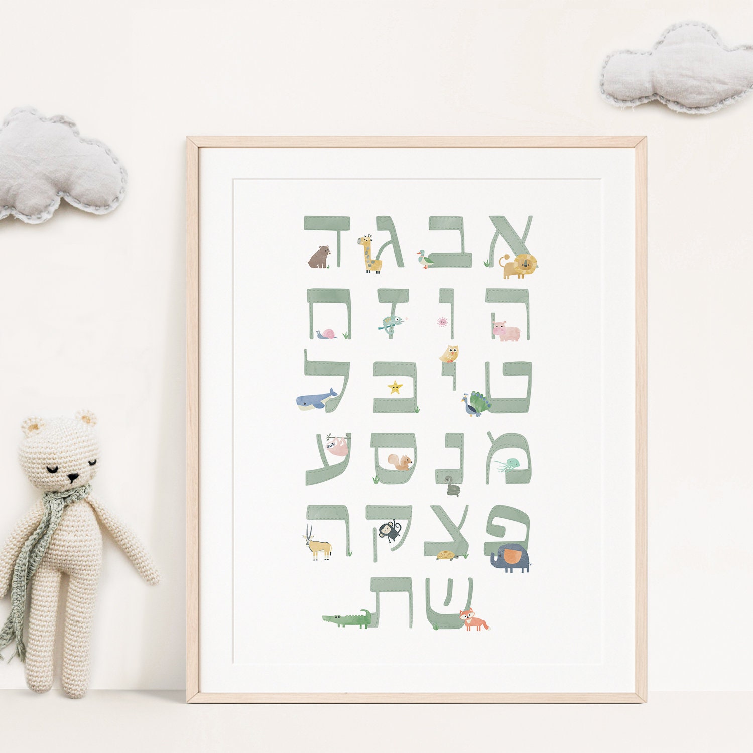 Animal Alef Bet Poster PRINTABLE, Aleph Bet Hebrew Letters Art for Kids ...