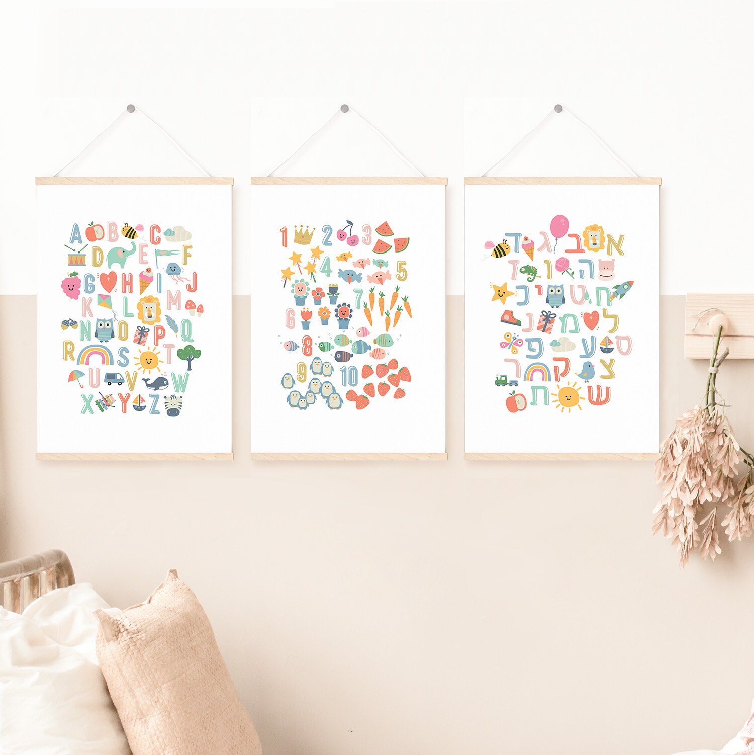 Alphabet Set of 3 - PRINTABLE, Hebrew Letters + ABC + 123 Numbers Print ...