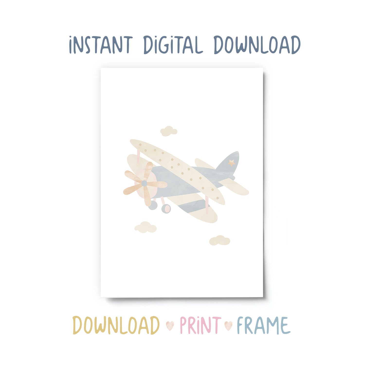 Vintage Plane PRINTABLE, Biplane Nursery Print, Airplane Kids Decor ...