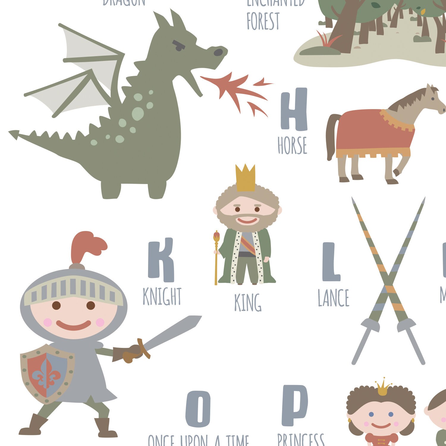 ABC Knight World Alphabet PRINTABLE, Medieval Nursery Alphabet Wall Art ...