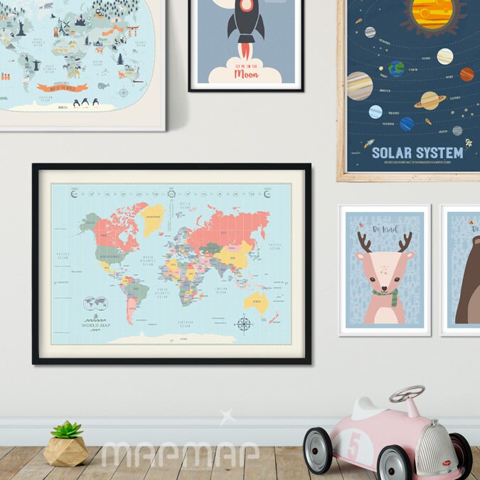 World Map PRINTABLE, Kids Room World Map, Large Educational Wall Map - Etsy