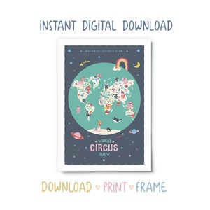 Animal Circus World Map, Nursery Animal World Map - PRINTABLE ...