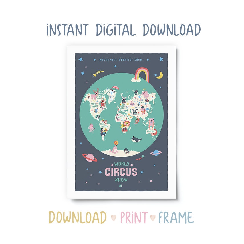 Animal Circus World Map, Nursery Animal World Map PRINTABLE ...