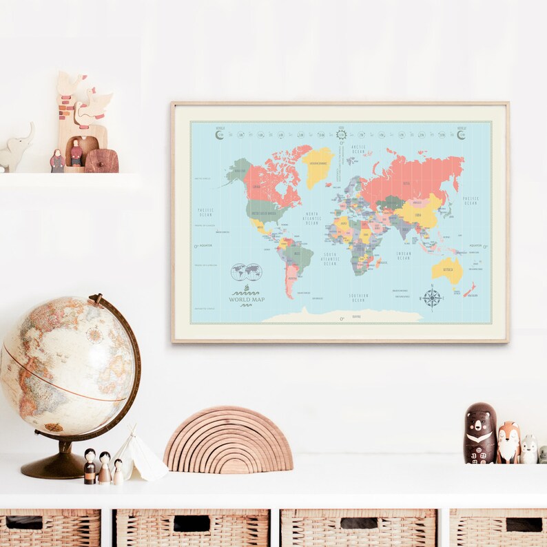 World Map - PRINTABLE, Kids Room World Map, Large Educational Wall Map ...