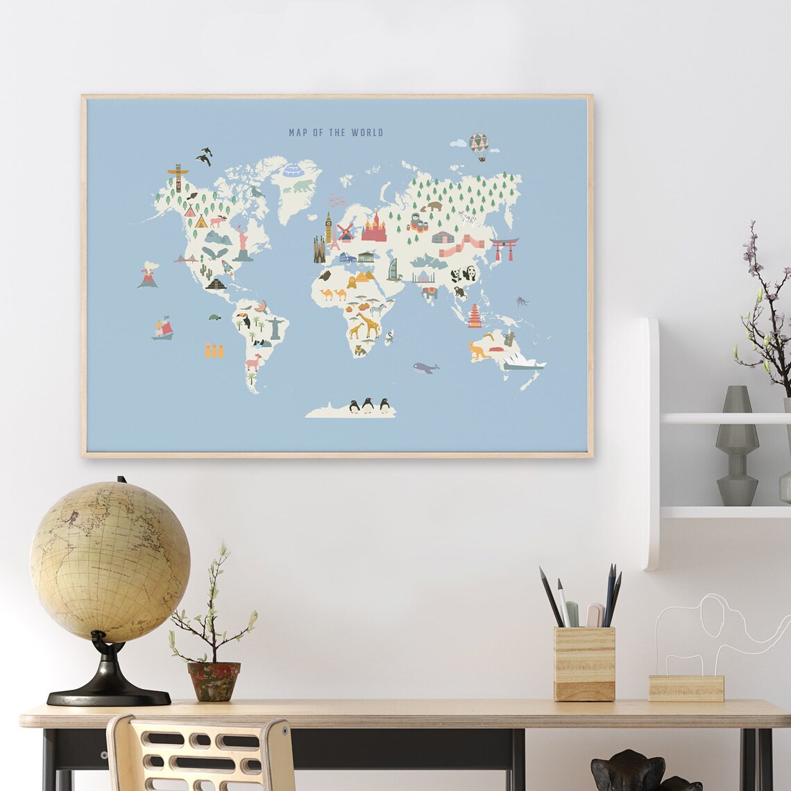 World Map Kids Room PRINTABLE Kids Map of the World Blue - Etsy