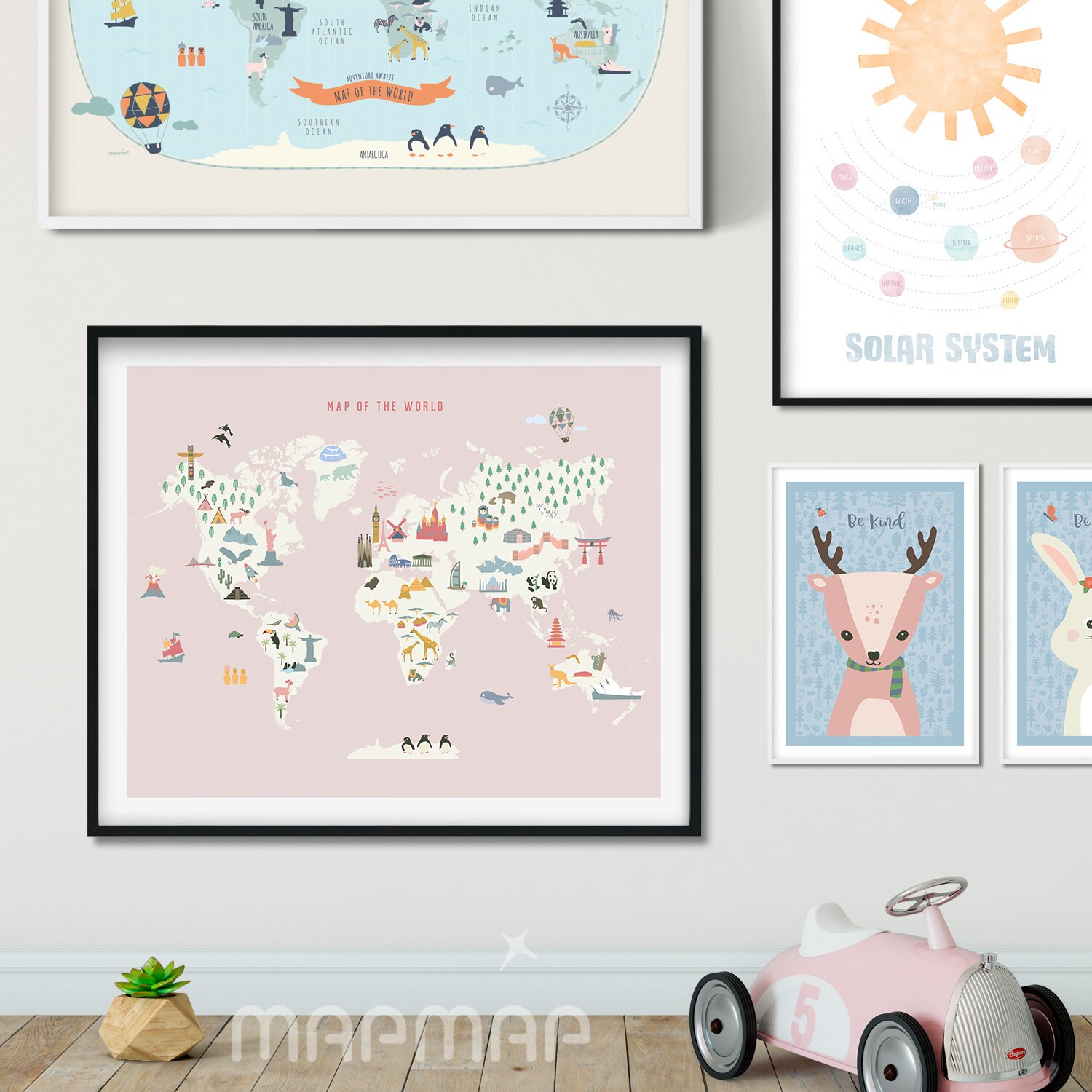 Kids Map of the World PRINTABLE, Pink Illustrated Animal World Map ...