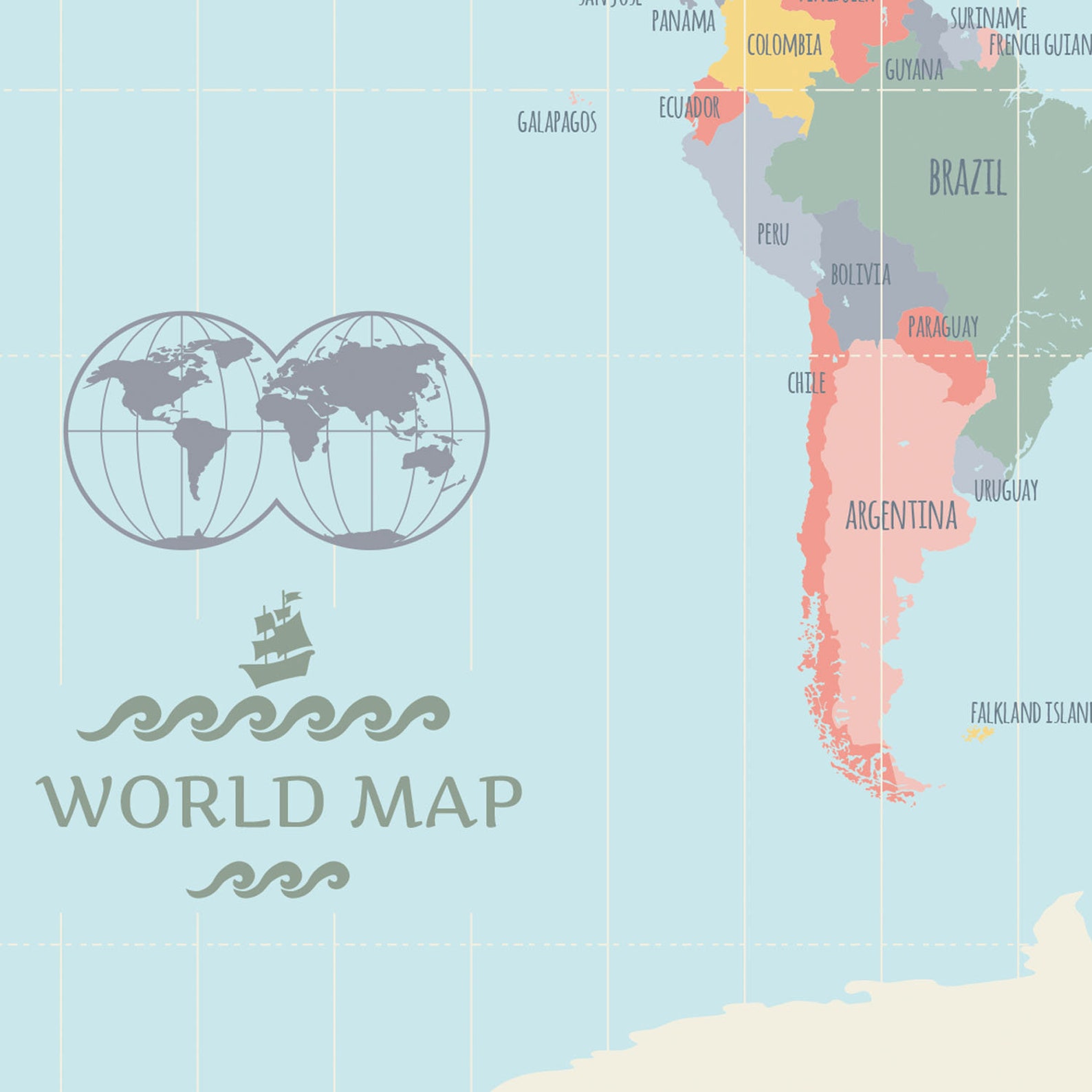 World Map PRINTABLE, Kids Room World Map, Large Educational Wall Map - Etsy