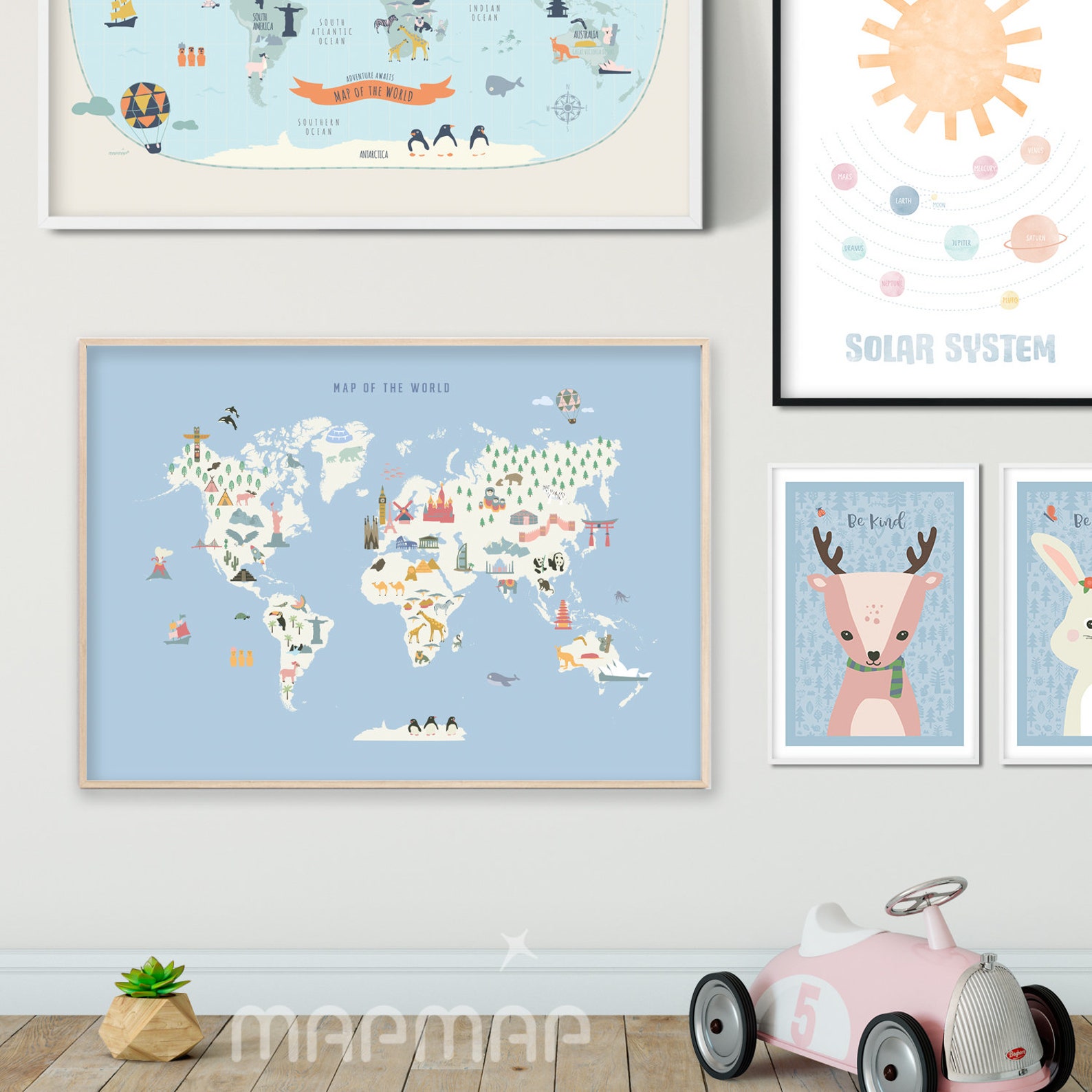 World Map Kids Room PRINTABLE, Kids Map of the World, Blue Illustrated ...