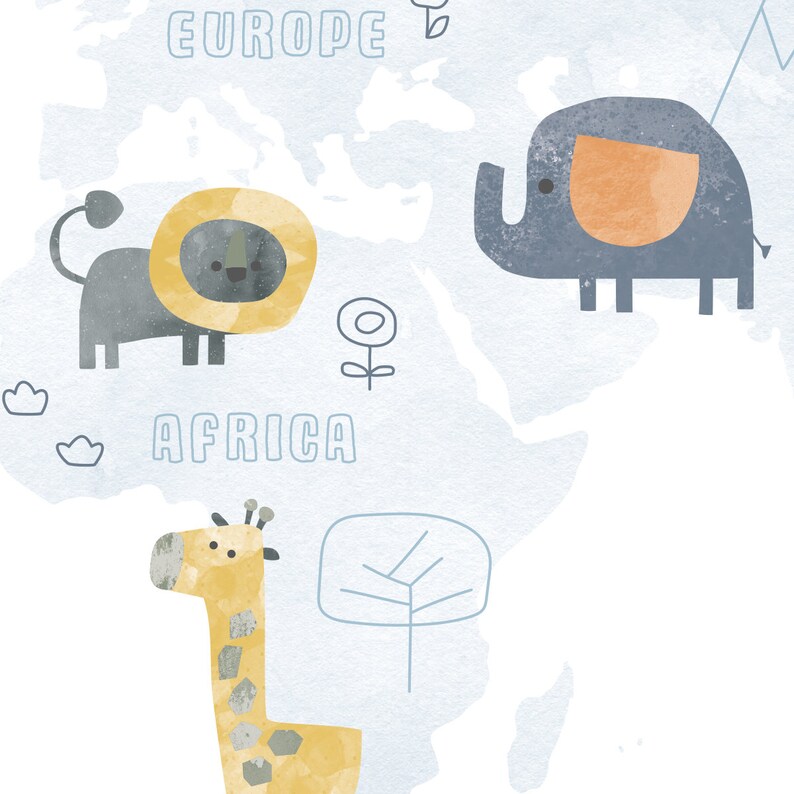 Nursery Animal World Map - PRINTABLE, Illustrated World Map, Playroom ...