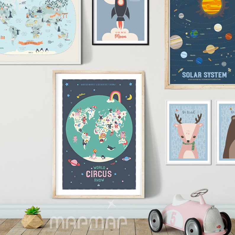 Animal Circus World Map Nursery Animal World Map PRINTABLE - Etsy