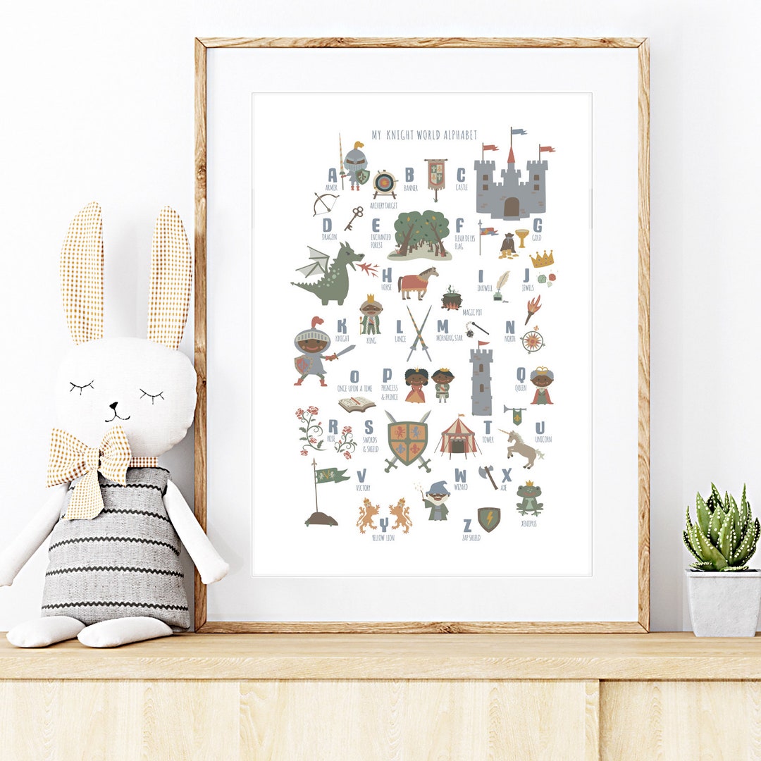 ABC Knight World Alphabet PRINTABLE, Medieval Nursery Alphabet Wall Art ...
