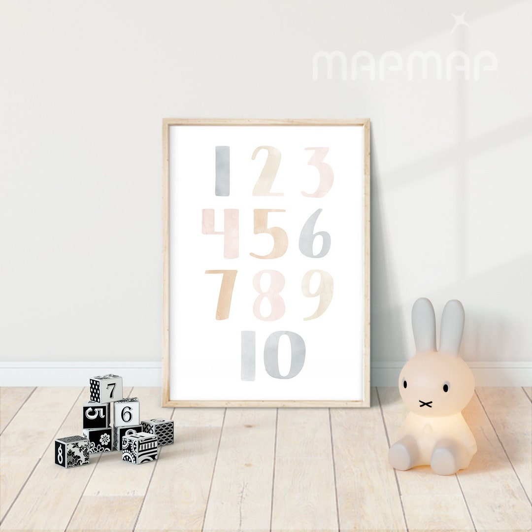 Number 123 Print PRINTABLE, Counting 1-10 Nursery Print, Educational ...