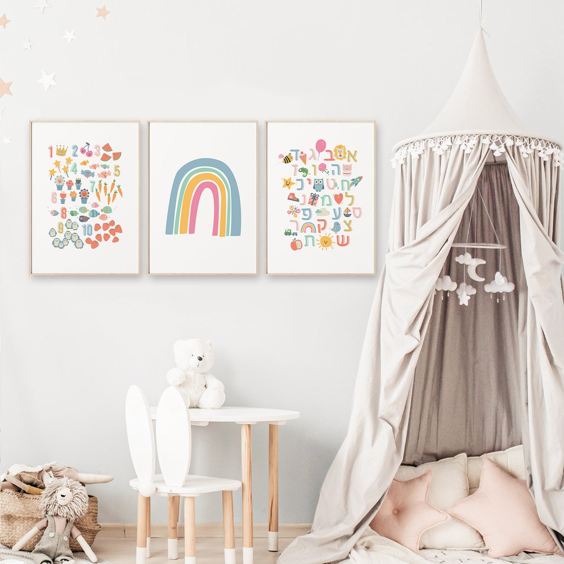 Rainbow Alphabet Set of 3 PRINTABLE, Hebrew Letters Colorful Rainbow ...