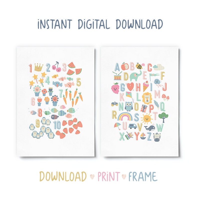 Alphabet & Numbers Poster PRINTABLE Set of 2 ABC and 123 | Etsy