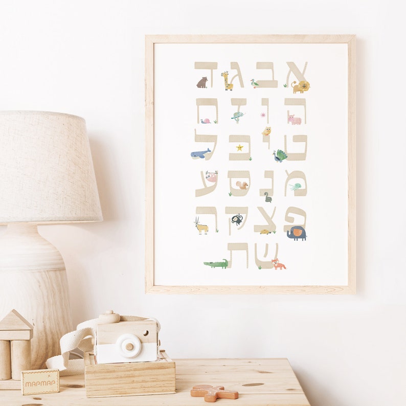 Animal Alef Bet Poster PRINTABLE, Aleph Bet Hebrew Letters Art for Kids ...
