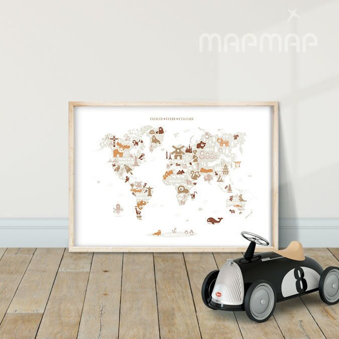 Boho World Map Print – Illustrated Nursery Wall Art (digital Download ...