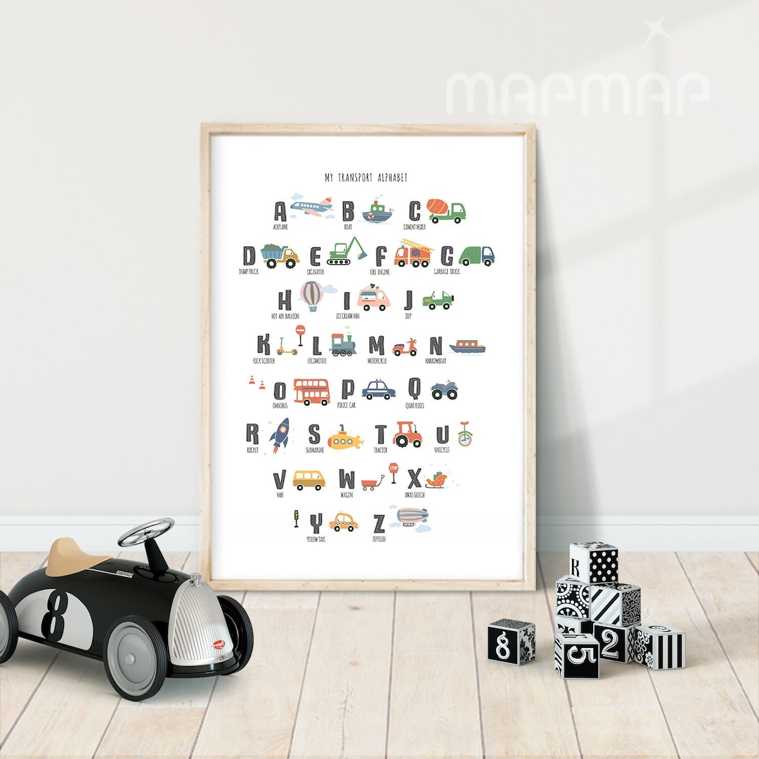 Transport Alphabet Poster PRINTABLE, Toddler Nursery Alphabet Wall Art ...