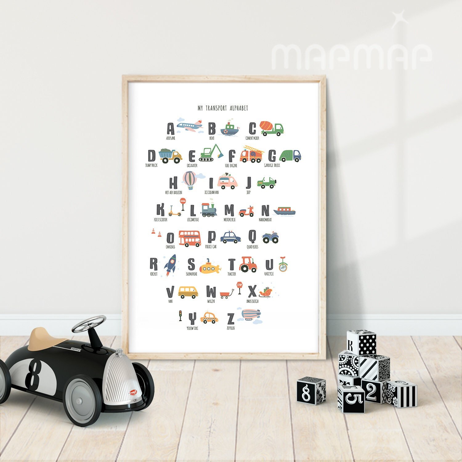 Transport Alphabet Poster PRINTABLE, Toddler Nursery Alphabet Wall Art ...