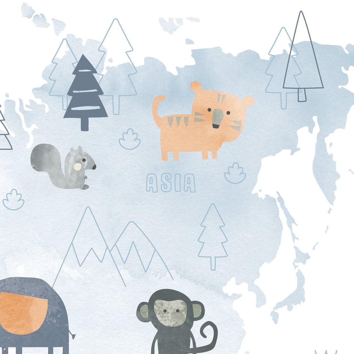 Nursery Animal World Map - PRINTABLE, Illustrated World Map, Playroom ...