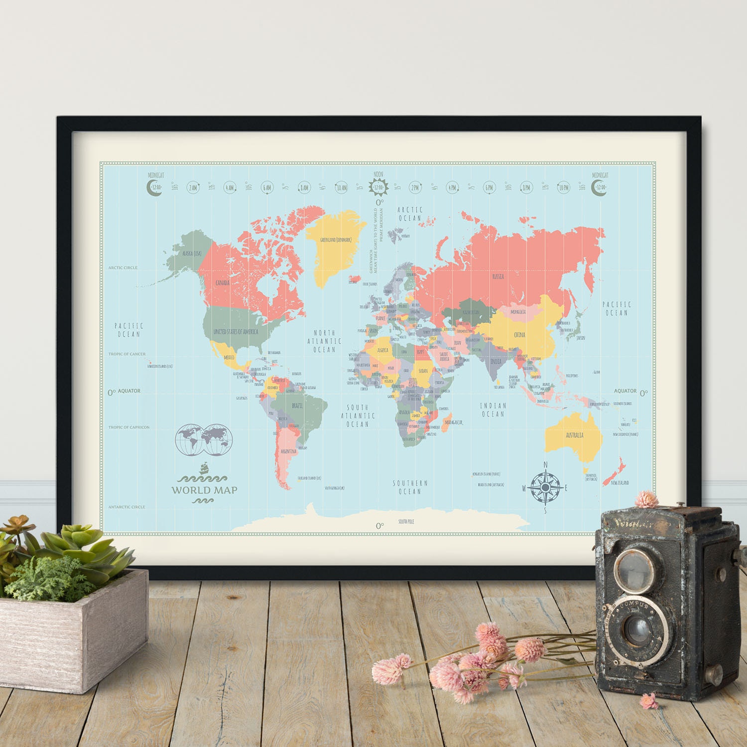 Educational Printable World Map Kids Room World Map Art | Etsy