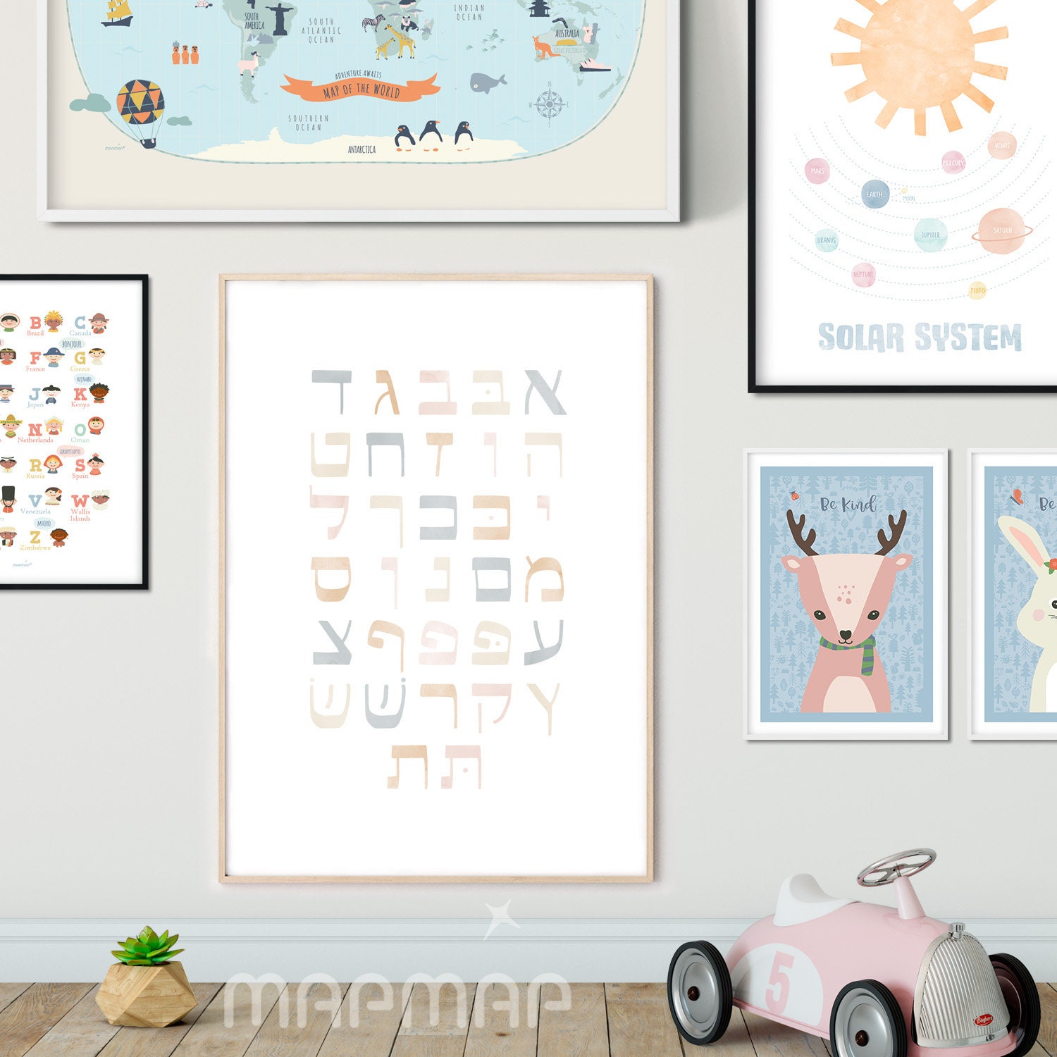 Hebrew Alphabet Print PRINTABLE, Alef Bet Nursery Print, Aleph Bet Kids ...