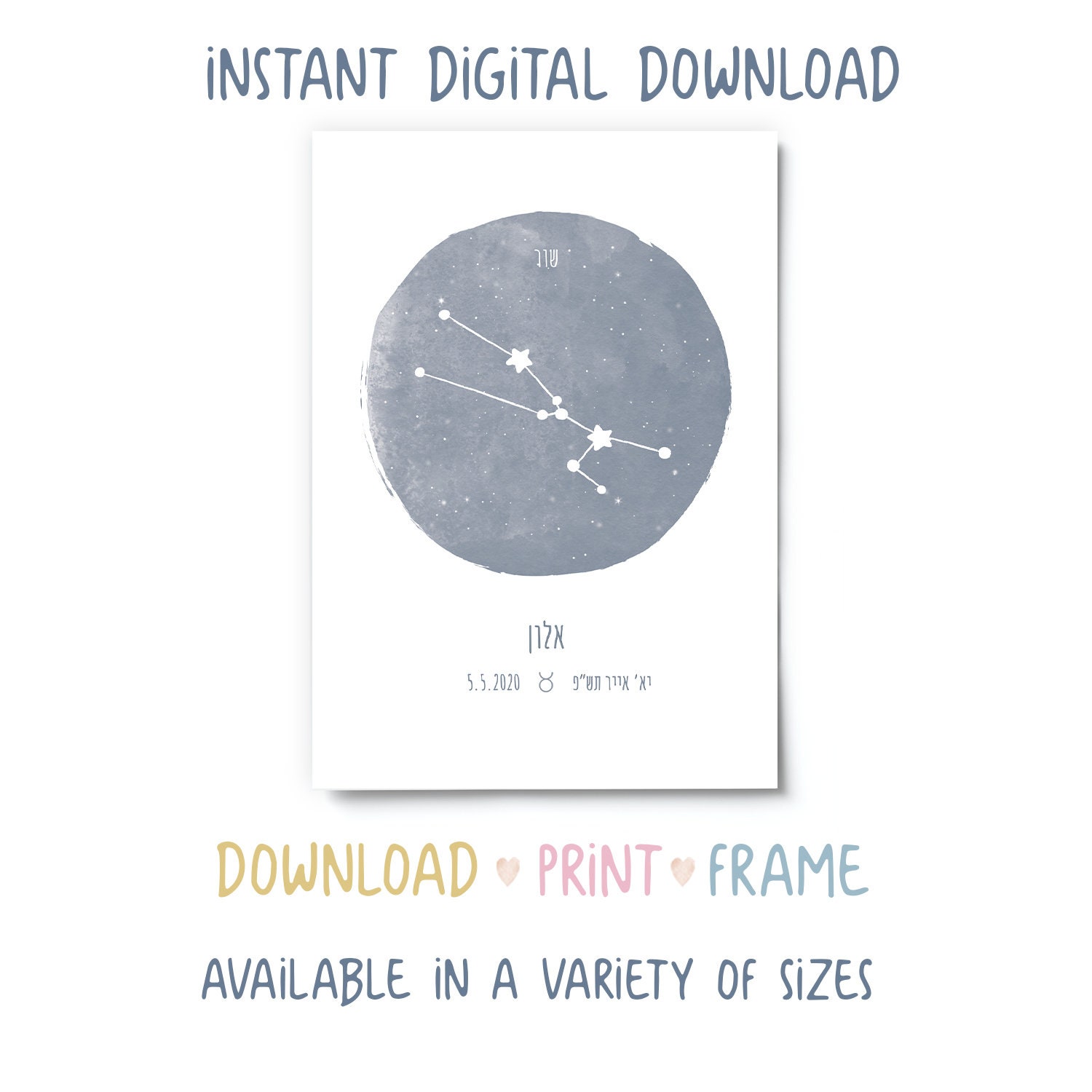 Personalized Star Sign - PRINTABLE, Printable Poster, Zodiac Wall Art ...