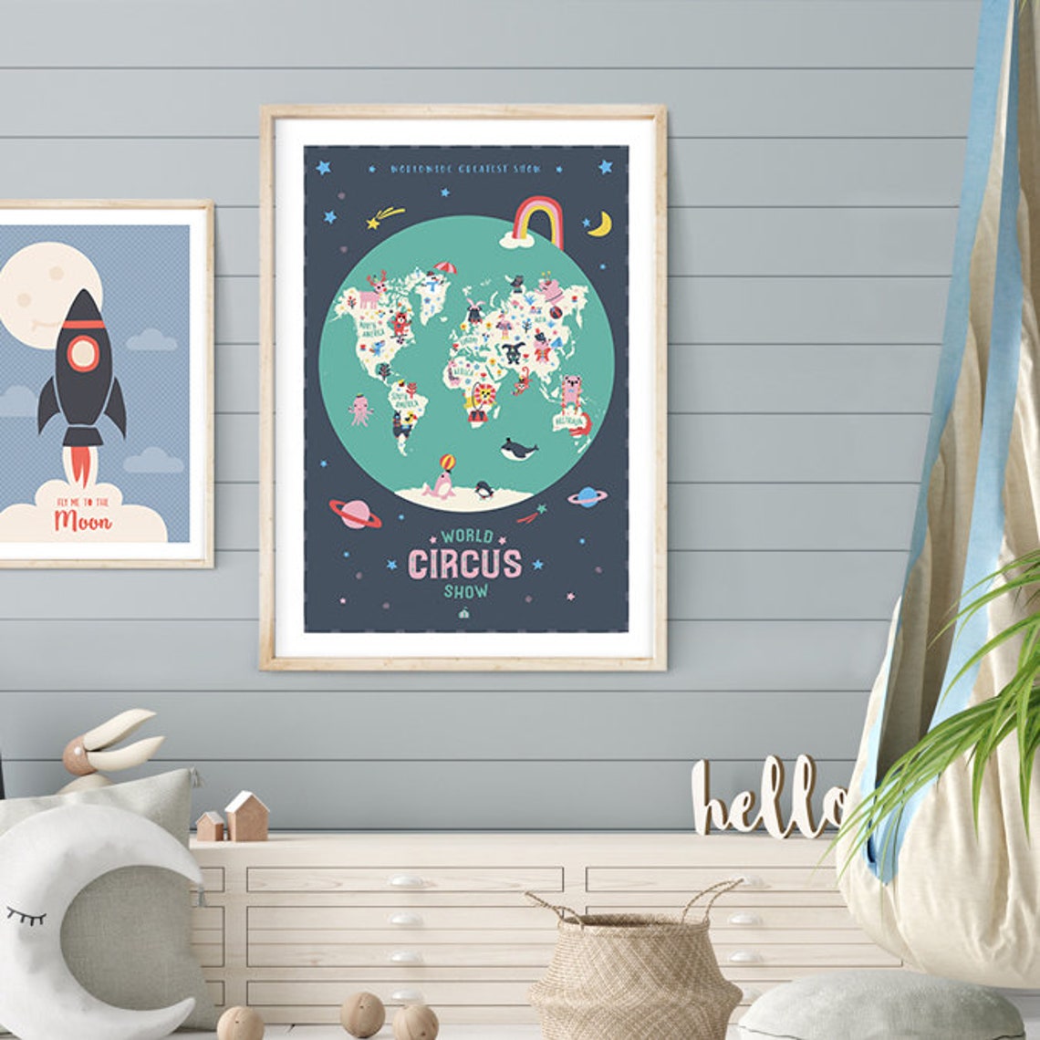 Animal Circus World Map Nursery Animal World Map PRINTABLE - Etsy