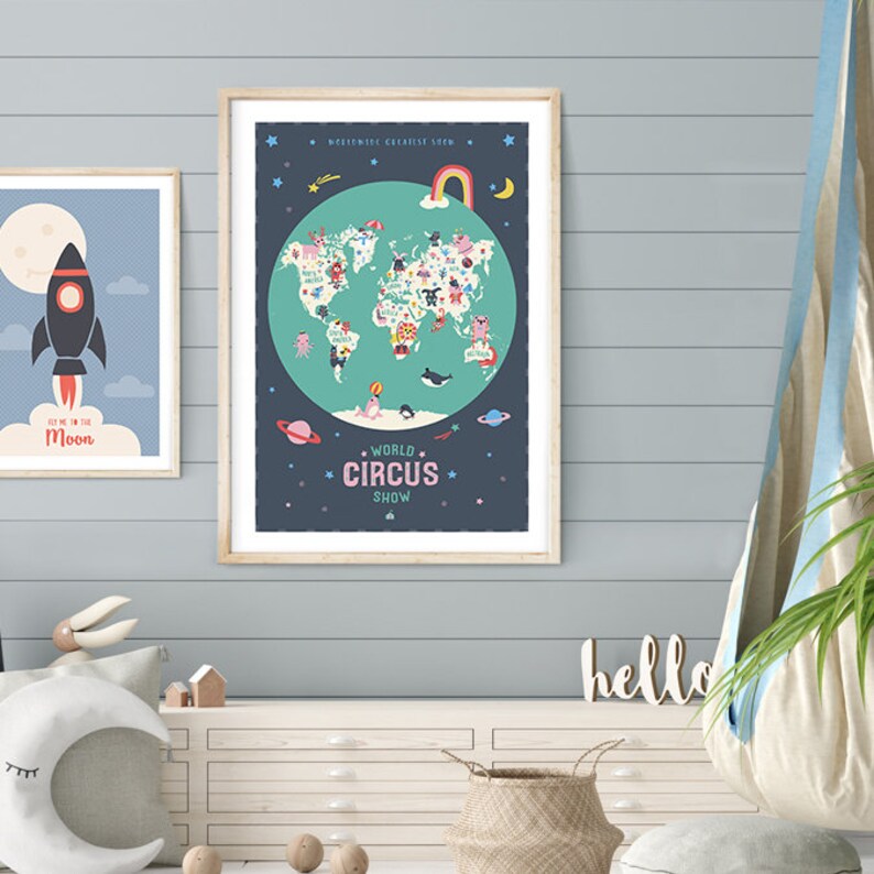 Animal Circus World Map Nursery Animal World Map PRINTABLE - Etsy