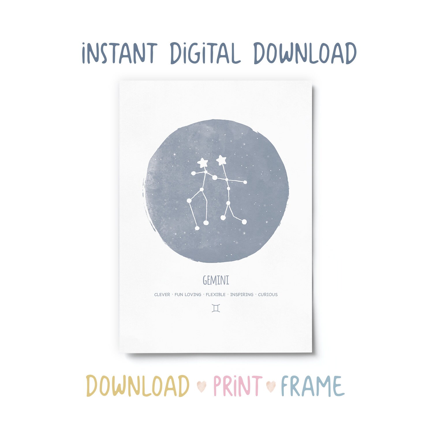 GEMINI Star Sign PRINTABLE Printable Poster Zodiac Wall - Etsy