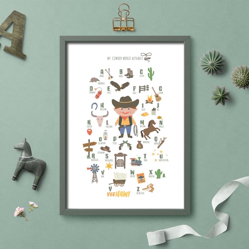 ABC Cowboy World Alphabet - PRINTABLE, Western Nursery Wall Art, Cowboy ...