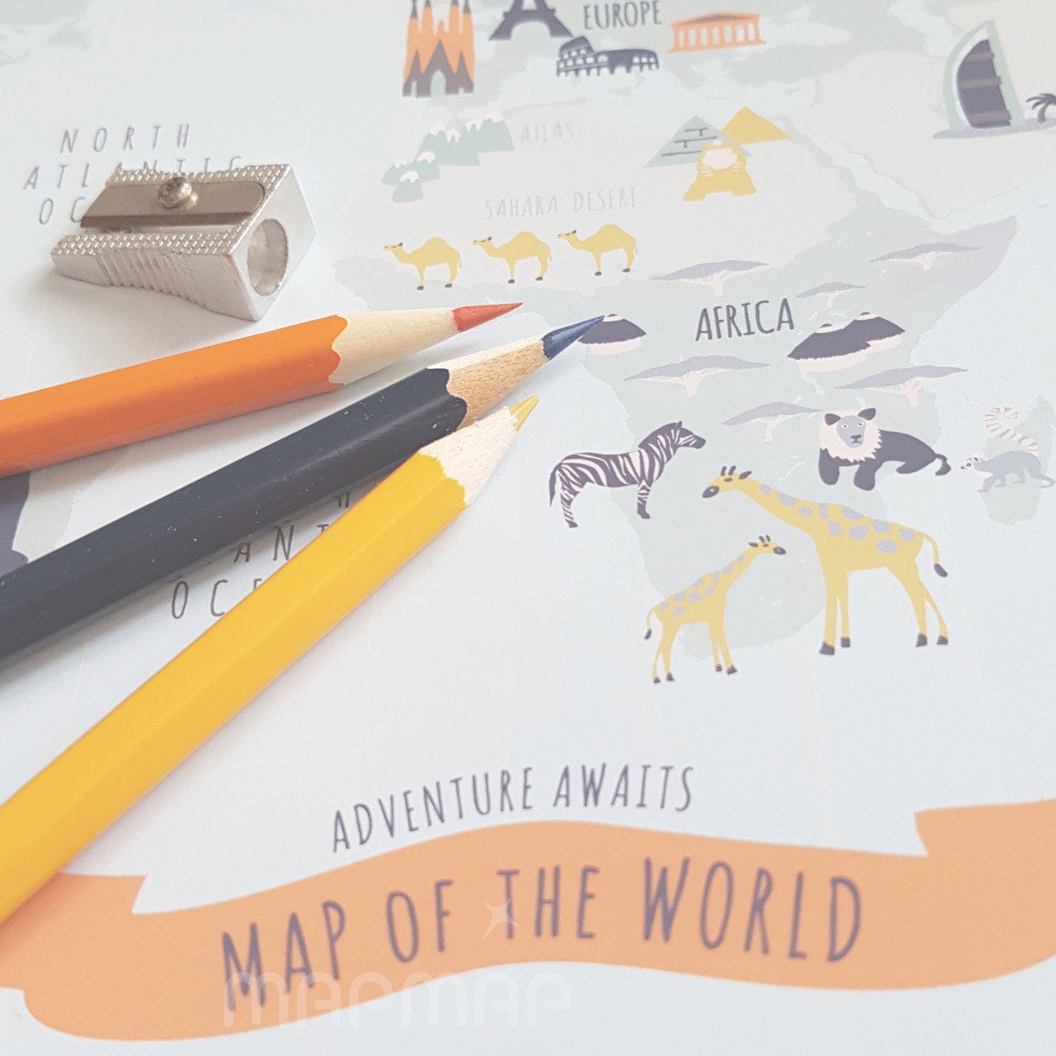 Animal World Map - PRINTABLE, Map Wall Art, Educational Print, Baby ...