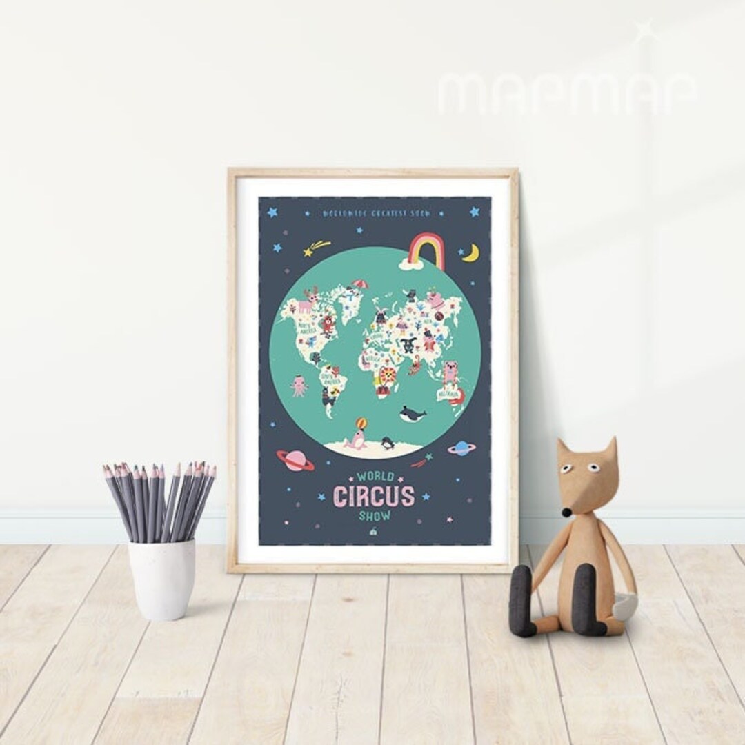 Animal Circus World Map, Nursery Animal World Map PRINTABLE ...