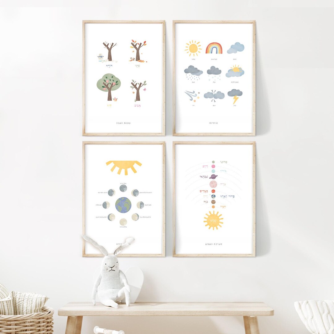 Hebrew Educational Posters - PRINTABLE, Set of 4 Homeschool Prints ...