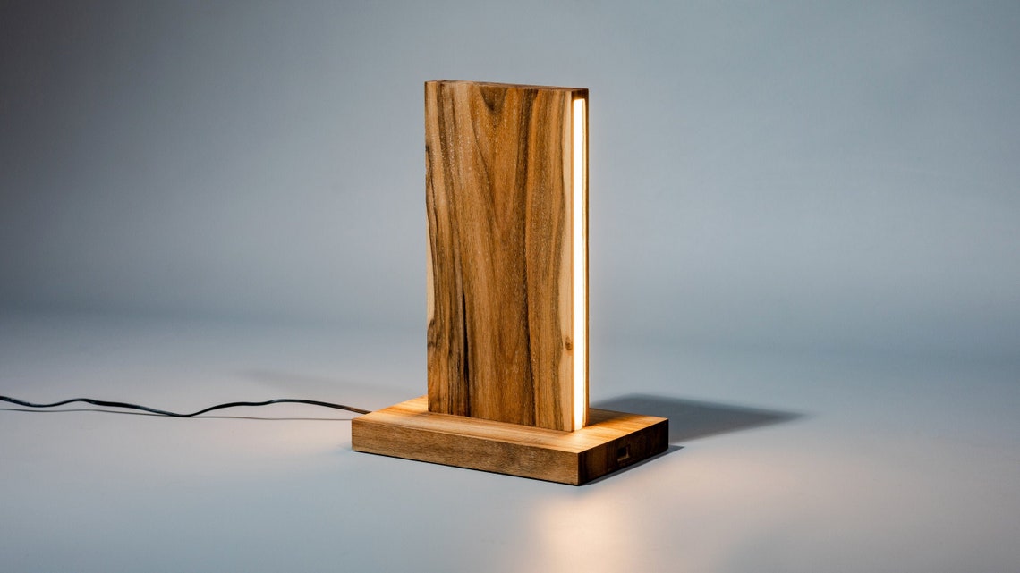 Wooden Table Desk LED Lamp / USB Charger / Modern Minimalist - Etsy