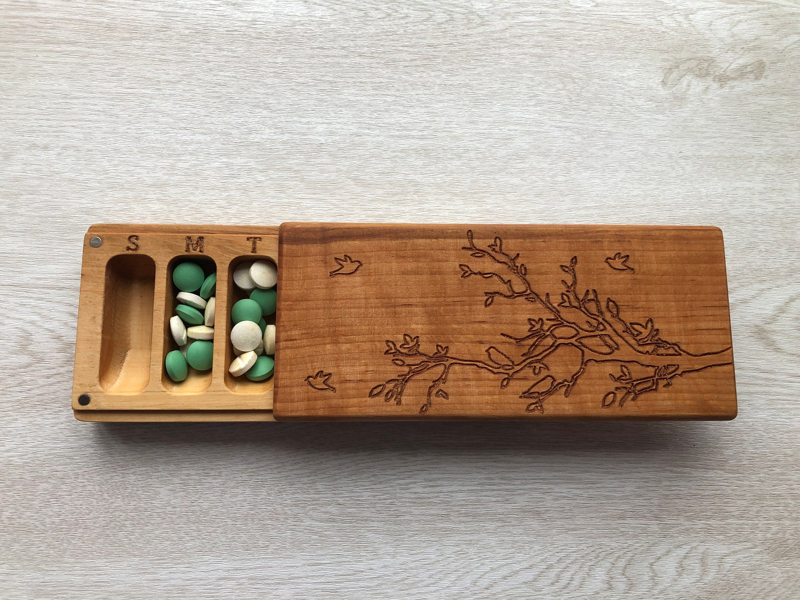 Wooden Pill Box 7 Day / Pill Case Organizer BIG Decorative | Etsy