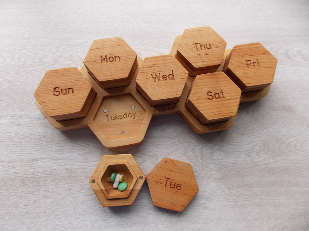 Wooden Pill Box 7 Day Extra Large Modular Wall Box /decorative Travel ...