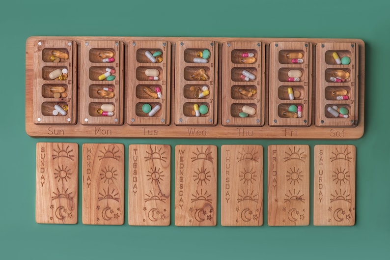 Pill Box 7 Day Night 4 Times Day Modular Wooden NEW /decorative Weekly ...
