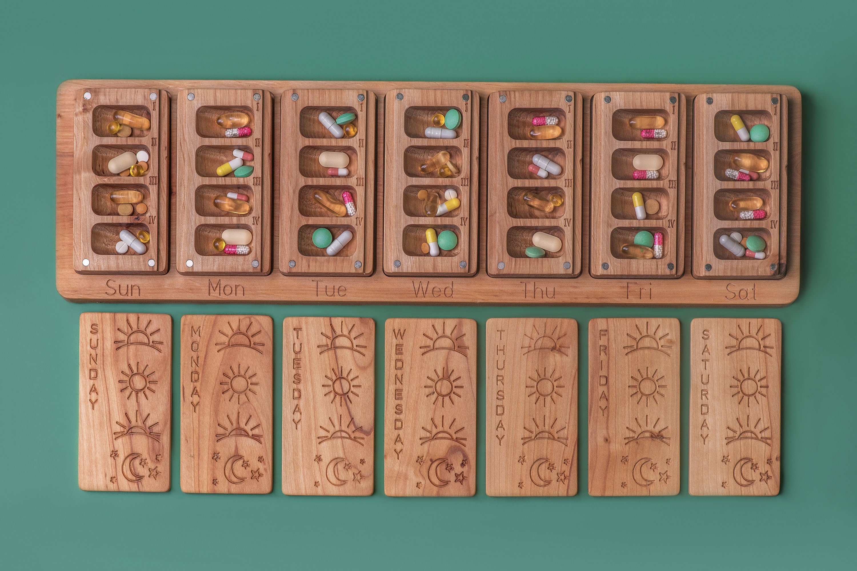 Pill Box 7 Day Night 4 Times Day Modular Wooden NEW /decorative Weekly ...