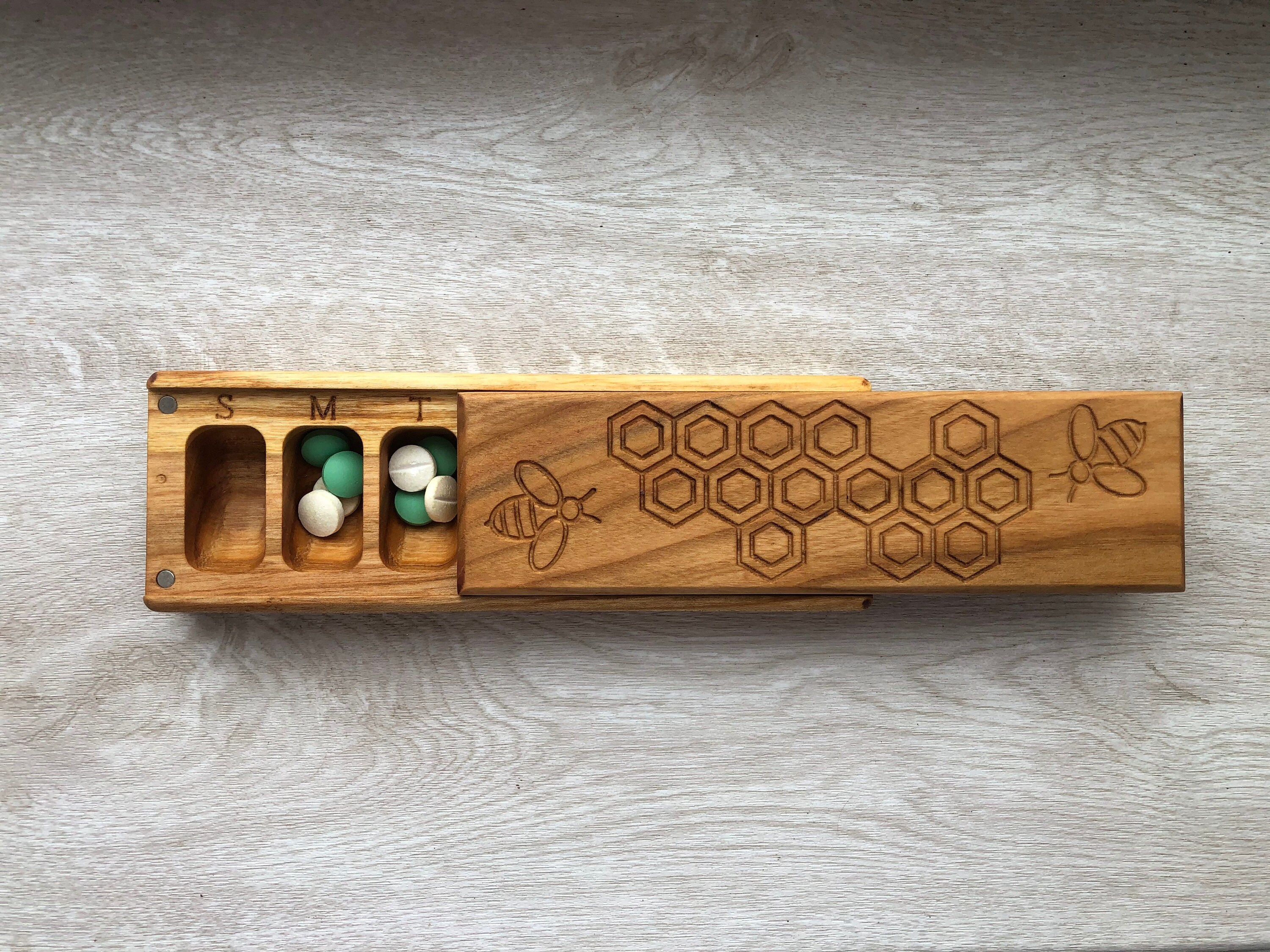 Wooden Pill Box 7 Day / Decorative Travel Pill Box / Nature Ornament ...