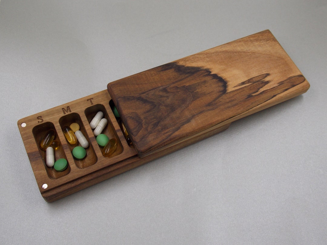 Wooden Pill Box 7 Day / Pill Case Organizer BIG /nature Ornament ...