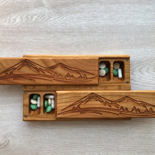 Wooden Pill Box 7 Day / Decorative Travel Pill Box / Relief - Etsy