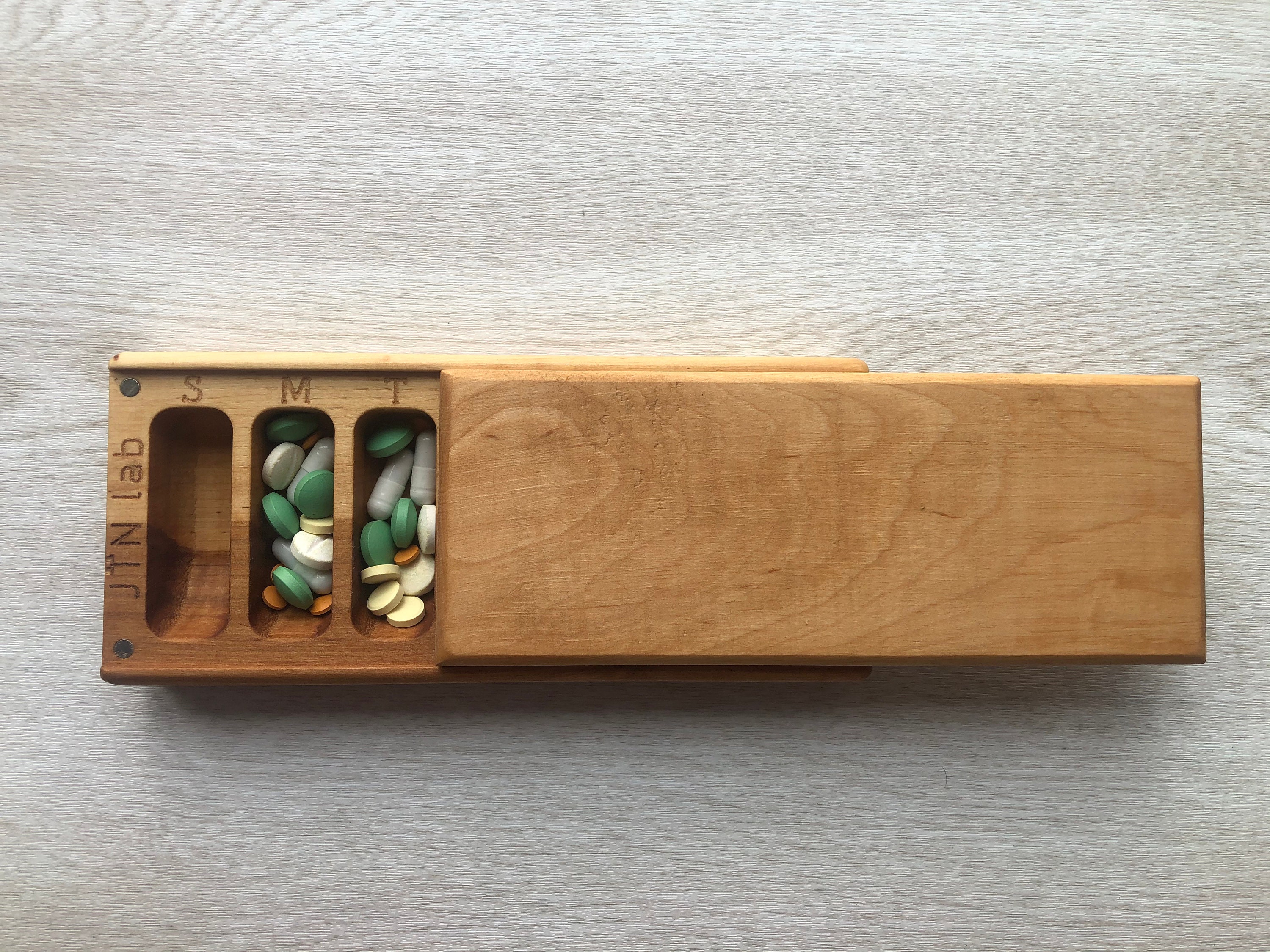 Wooden Pill Box 7 Day / Pill Case Organizer Decorative Travel Large ...